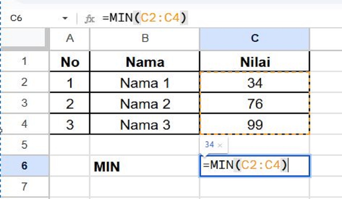 Cara Menggunakan Rumus MIN Di Google Sheet Untuk Mencari Nilai Terkecil ...