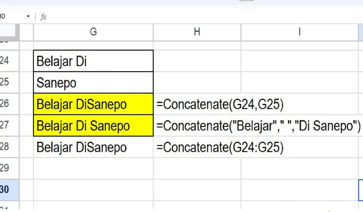 Cara Menggunakan Rumus CONCATENATE Di Spreadsheet, Menggabungkan ...