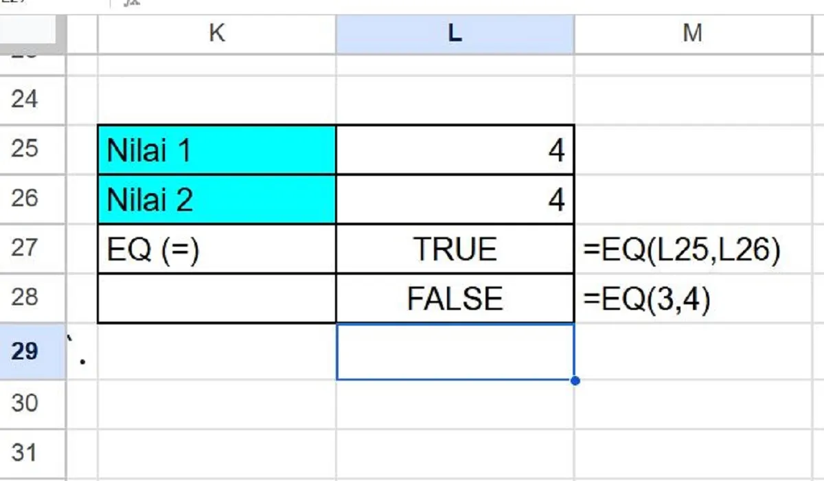 Cara Menggunakan Rumus EQ Di Spreadsheet, Menampilkan TRUE Jika Nilai ...